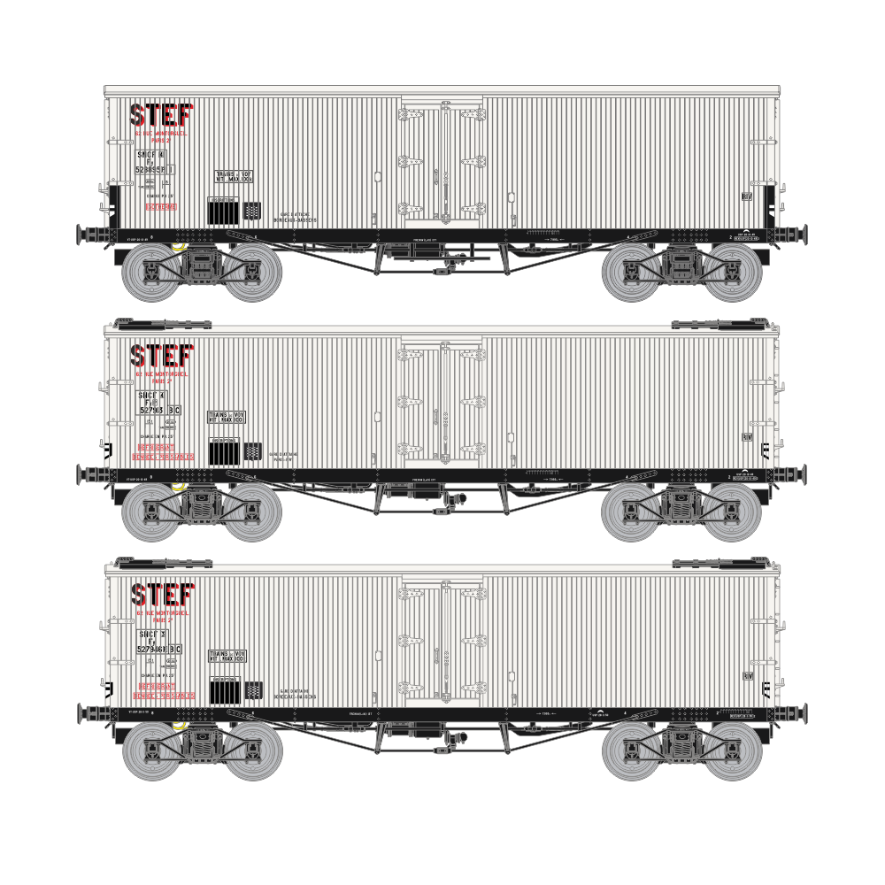 Set de 3 Wagons TP FRIGO, Trappes à Glace - Ree modeles WB581 - SNCF, STEF, ep. III