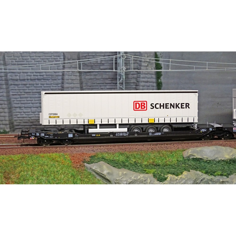 Wagon-poche articulé double T3000e - Roco 77390 - Kombiverkehr, chargés ...