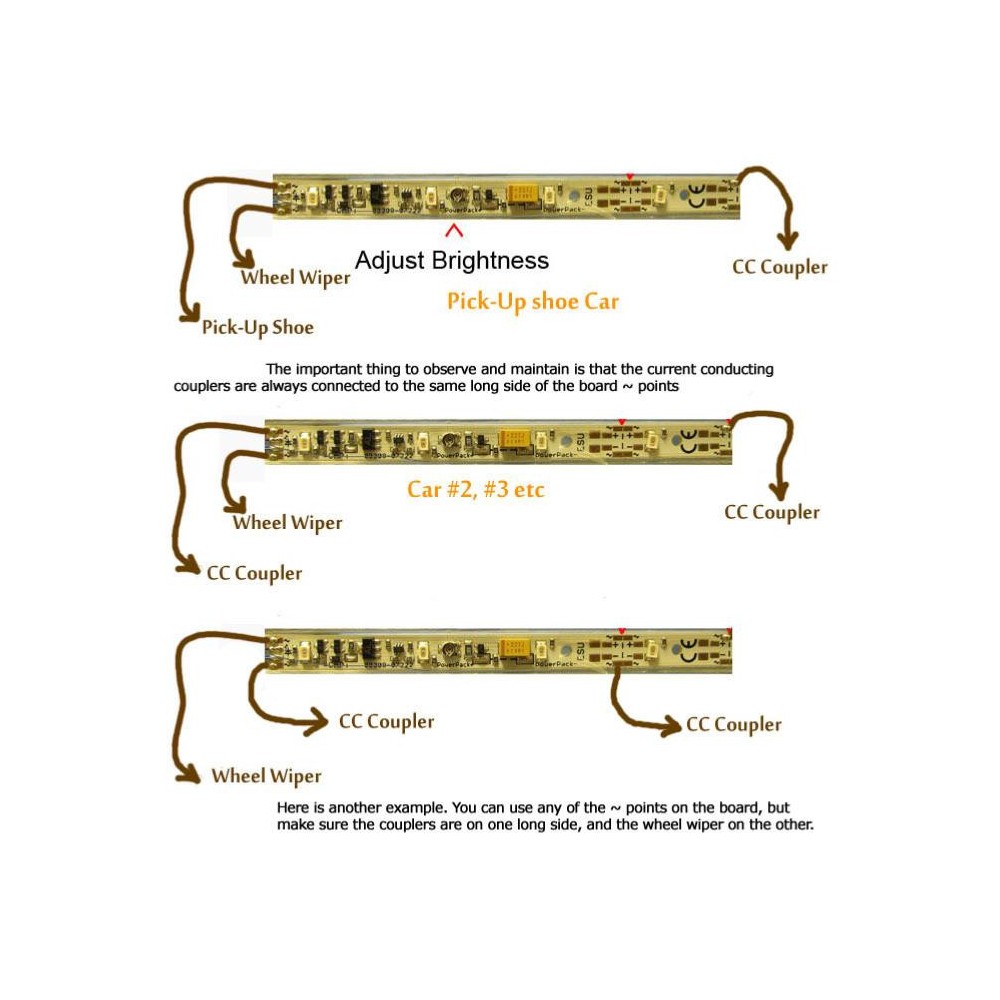 Platine éclairage wagon, 11 LED Blanc Chaud, 255mm-Esu 50700-cablé avec ...