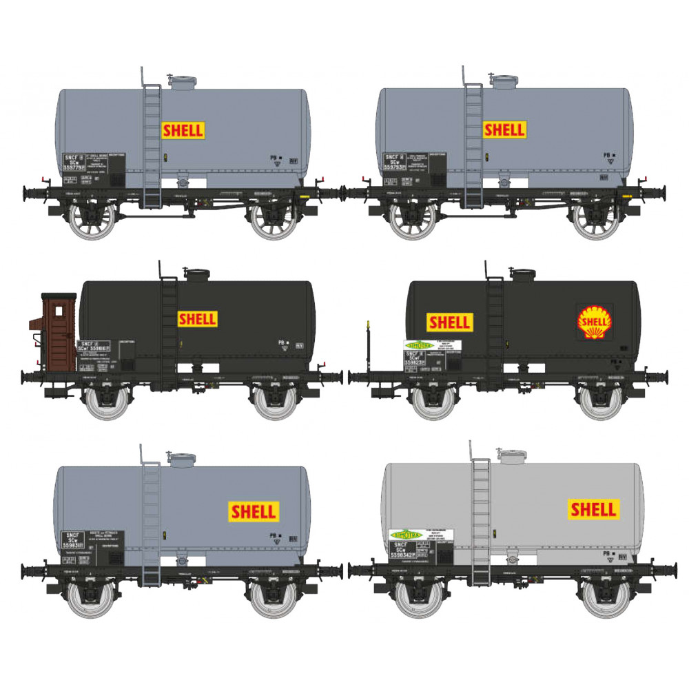 Set de 6 wagons citernes OCEM 29 COLLECTION, SNCF -Ree modeles WB722- SHELL