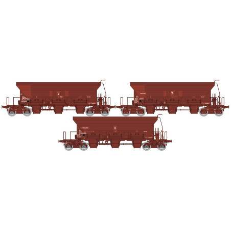 Set de 3 wagons trémie à Ballast F70 Uas - Ree modeles WB806 - SNCF, INFRA V, ep. VI