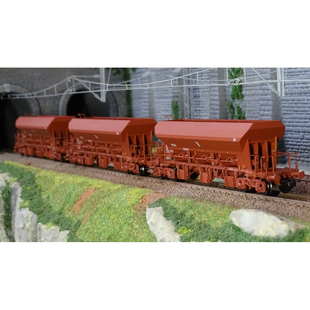 Set de 3 wagons trémie à Ballast F70 Uas - Ree modeles WB808 - SNCF, INFRA V, ep. V-VI
