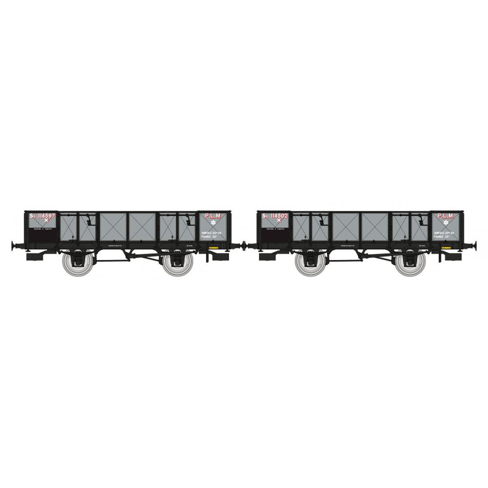Set de 2 wagons Tombereau PLM, 4 portes - Ree Modeles WB812 - tôlés gris
