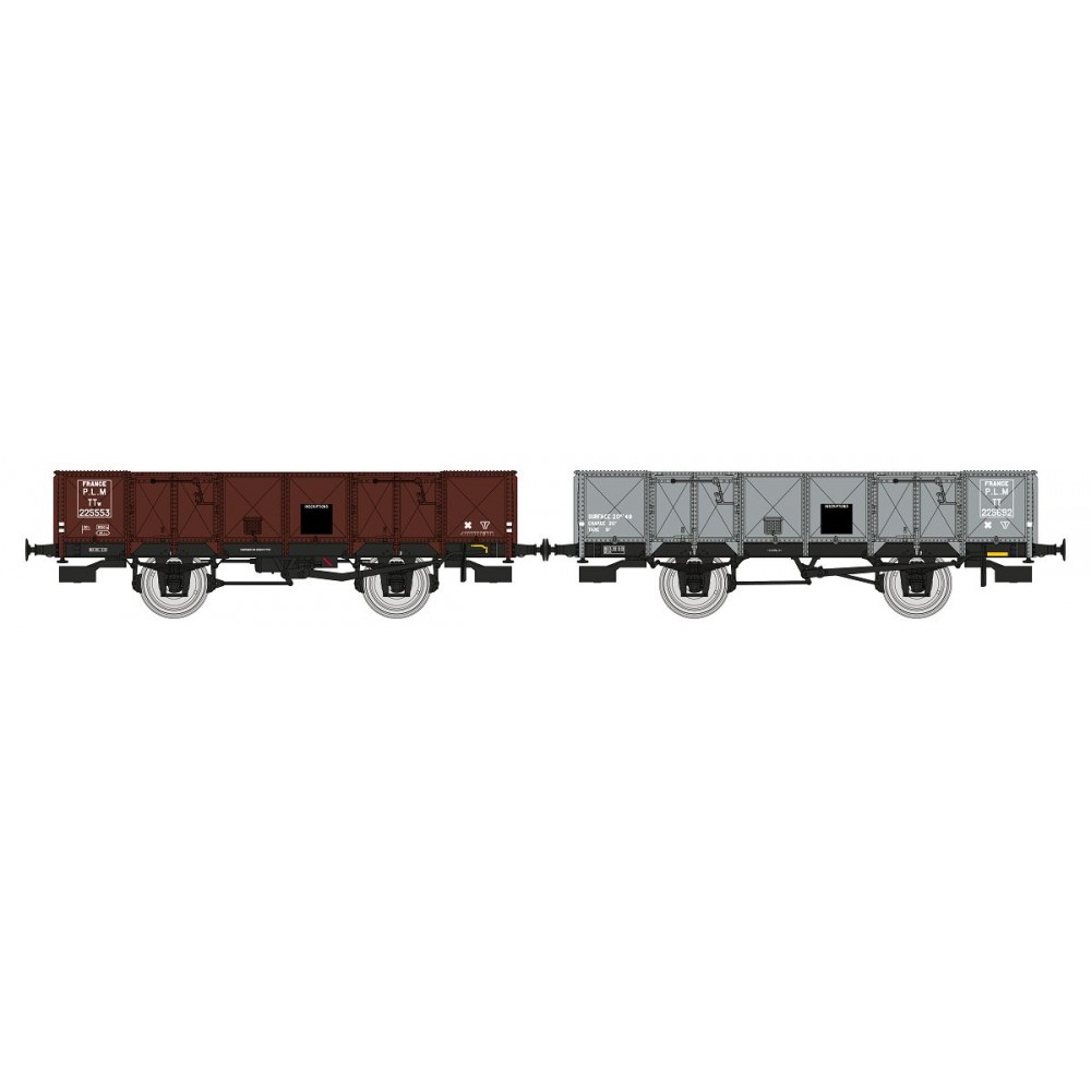 Set de 2 wagons Tombereau PLM, 4 portes - Ree Modeles WB817 - tôlés ...