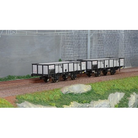 Set de 2 wagons Tombereau PLM, 4 portes - Ree Modeles WB812 - tôlés gris