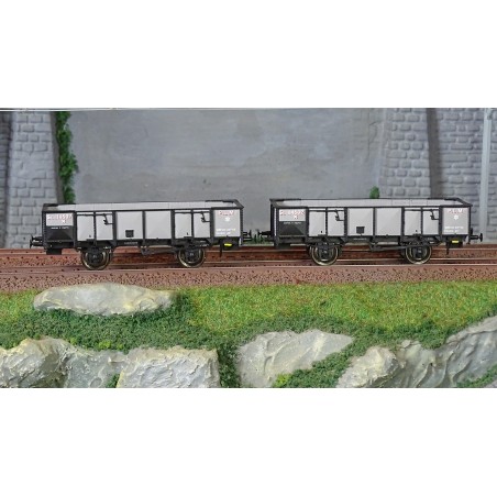 Set de 2 wagons Tombereau PLM, 4 portes - Ree Modeles WB812 - tôlés gris