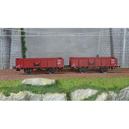 Set de 2 wagons Tombereau PLM, 4 portes - Ree Modeles WB814 - bois ...