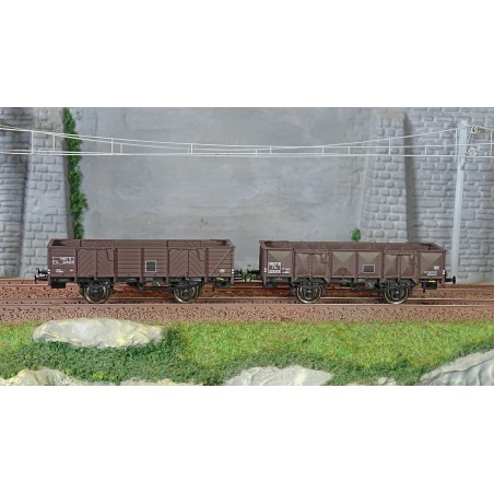 Set de 2 wagons Tombereau ex-PLM, SNCF, 4 portes, bois et tôlé brun ...