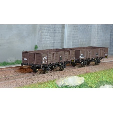 Set de 2 wagons Tombereau ex-PLM, SNCF, 4 portes, bois et tôlé brun ...