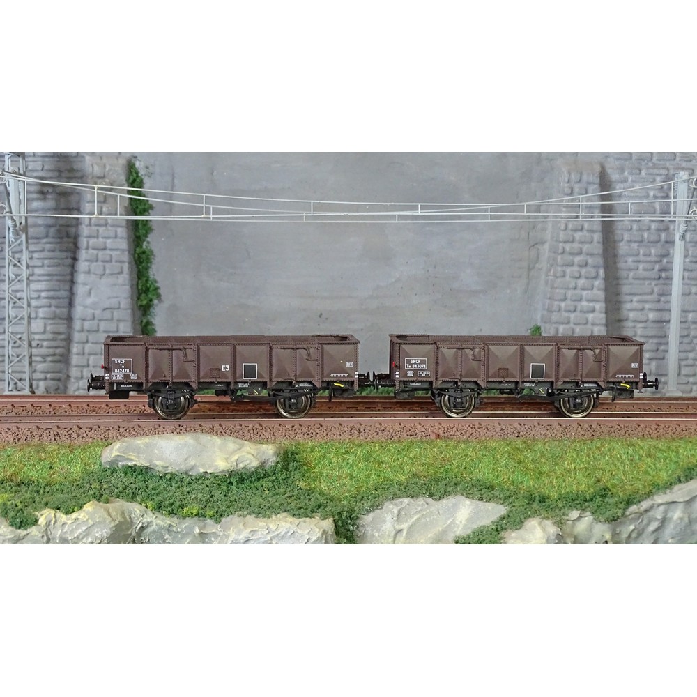 Set de 2 wagons Tombereau ex-PLM, SNCF, 4 portes, tôlés brun wagon 540 ...