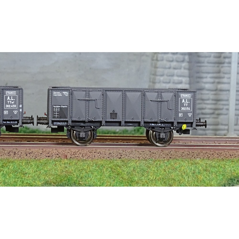 Set de 2 wagons Tombereau OCEM 19, gris, tôlés, PLM - Ree Modeles WB828