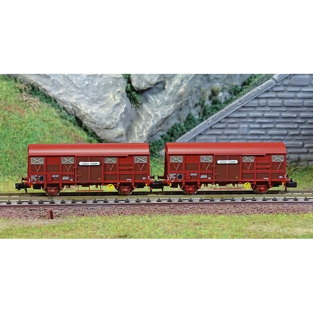 Set de 2 wagons couverts à essieux type G4 Permaplex, livrée marron ...