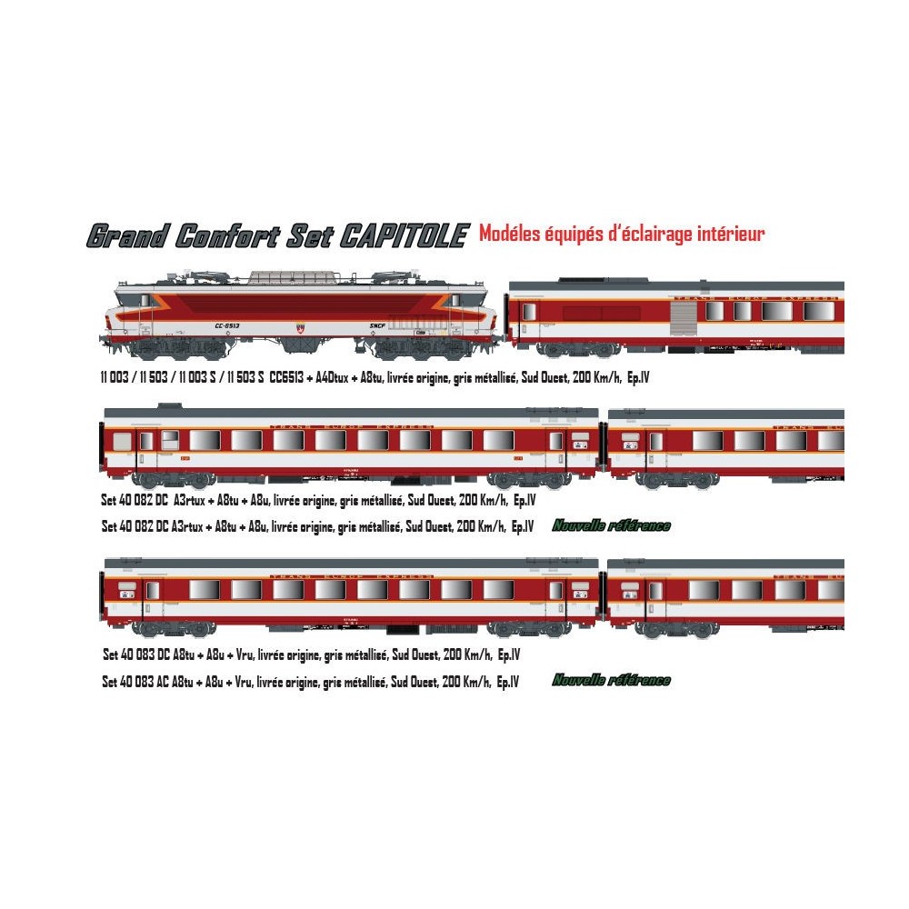 Coffret Grand Confort Capitole Locomotive électrique CC 6513 SNCF + A4Dtux + A8tu - Ls Models ...