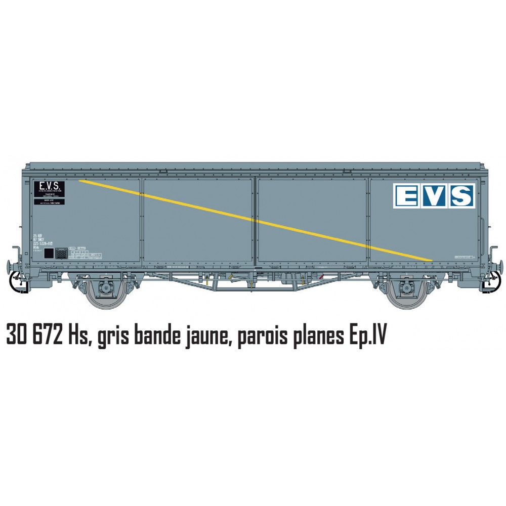 Wagon EVS, Hs, SNCF, gris, bande jaune, parois planes - Ls Models 30672