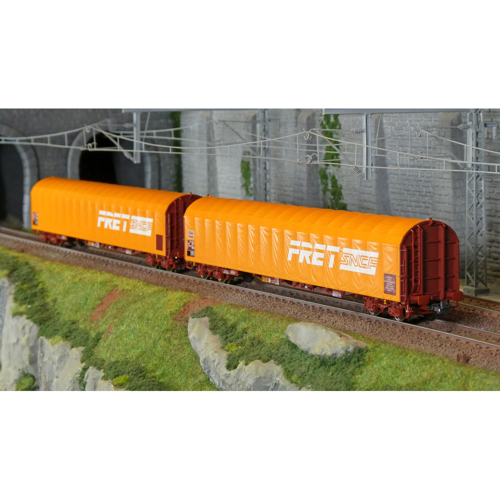 Set de 2 wagons bâche coulissante à bogies, type Rilns, SNCF - Roco 6600161 - FRET oranges